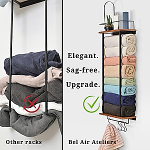 Bel Air Ateliers Premium Bathroom Furniture Towel Storage Rack - Wall Mounted Towel Rack for Bathroom, Durable Metal and Wood Towel Holder for Bathroom Wall, Large Towel Racks, Small Bathroom Storage