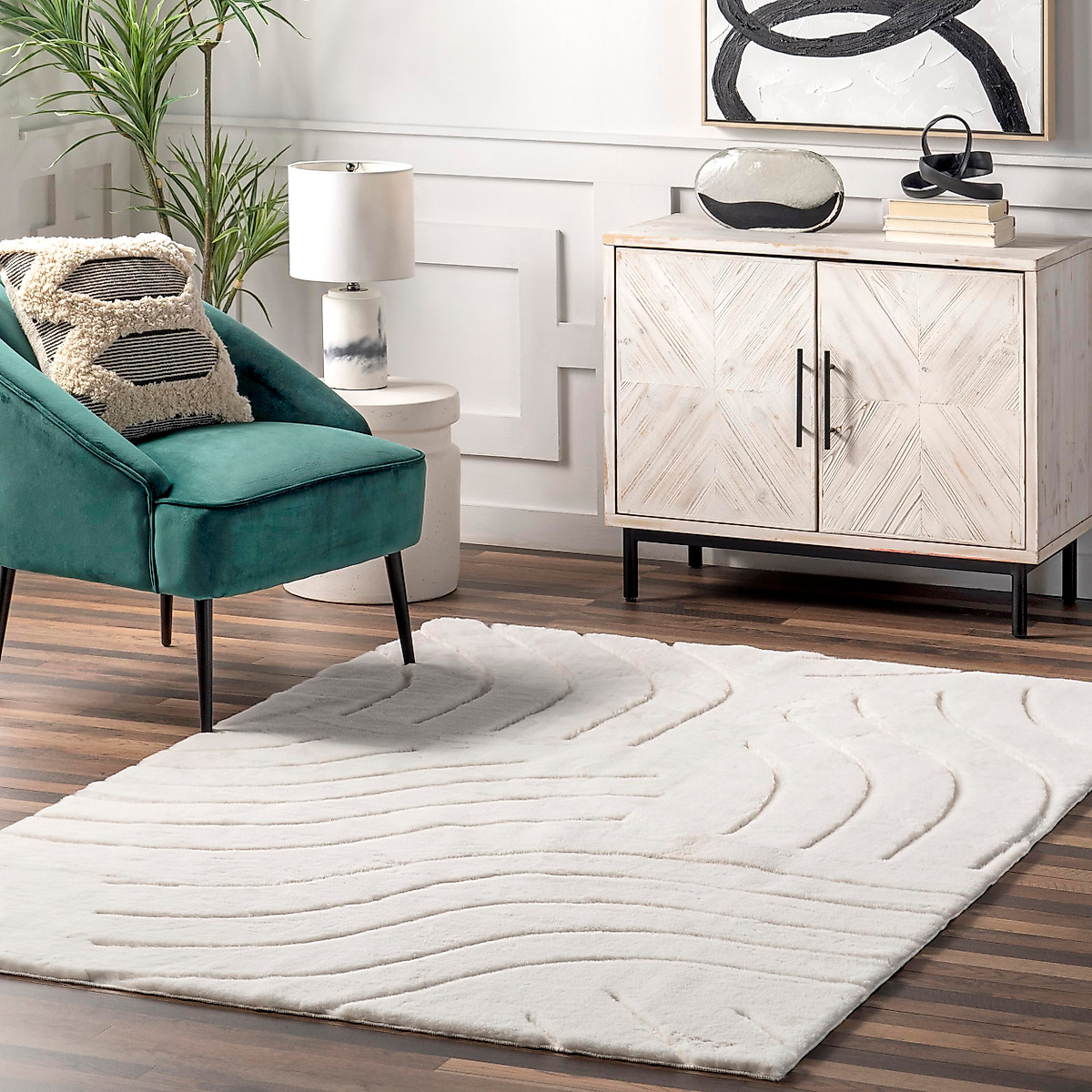 nuLOOM 8' x 10' Cozy Plush SuperiorWash Area Rug, Machine Washable, Non-Slip, Soft Fluffy Shag Carpet for Living Room Bedroom Kids Room Nursery Home Decor, Camari White