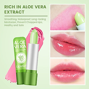 Ownest 10 Packs Aloe Vera Lipstick, Long Lasting Nutritious Soothing Lip Balm, Lips Moisturizing Magic Temperature Color Change Lipstick, Lip Care, Update Packaging