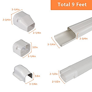 GCGOODS 3in 9ft Decorative PVC Lineset Cover Kit for Ductless Mini Split Air Conditioners, Central AC and Heat Pumps
