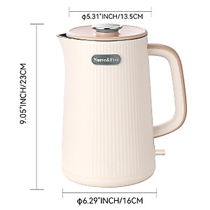 Nueve&Five 1.7L Electric Kettle,Double Wall Electric Tea Kettle,Auto Shut Off,1200W Hot Water Kettle Electric of 304 Stainless Steel-Cream White