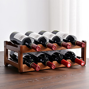 Maydear Bamboo Wine Rack, 4-Tier Wine Bottle Holder Tabletop Wine Bottle Organizer Storage 16 Bottles Wine Racks Sturdy and Durable Cabinet Shelf Free Standing Wine Display Shelf
