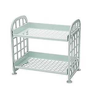 lasenersm 1 Piece Plastic Bathroom Storage Shelf 2 Layer Desktop Shelf Bathroom Countertop Organizer Cosmetic Makeup Storage Rack Home Organization Storage Shelf Holder, Green