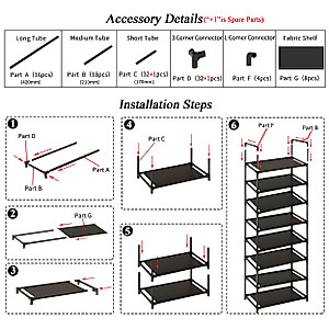 MUAHRCE 8-Tier Tall Shoe Rack for Closet, Entryway, Adjustable Sturdy Durable Shoe Shelf,Narrow Shoe Stand Organizer (18" W×10" D×58" H,Black)