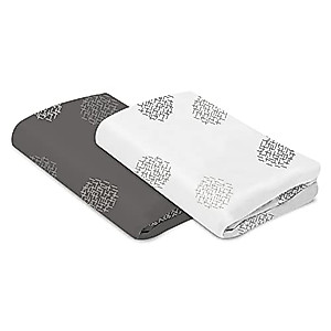 4moms Breeze Playard Sheets, for Baby Bassinets and Furniture, Machine Washable and 100% Cotton, White & Grey, 2 Pack