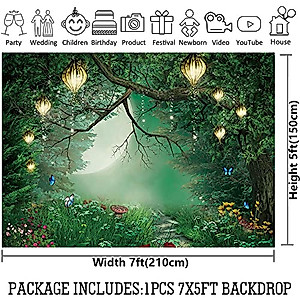 7x5ft Spring Enchanted Fairytale Forest Backdrop for Photography Mushroom Wonderland Photo Background for Newborn Baby Shower Photoshoot Children Birthday Party Decorations Banner