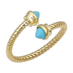 Kooljewelry 14k Yellow Gold Bypass Turqoise Ring (adjustable from size 5 to size 8)