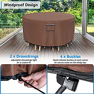 Gasadar Patio Furniture Covers, Waterproof Outdoor Furniture Cover, 600D Heavy Duty Round Patio Table & Chairs Set Cover, All Weather Protection Covers for Patio Furniture Set, 62" Dia x 28" H -Brown