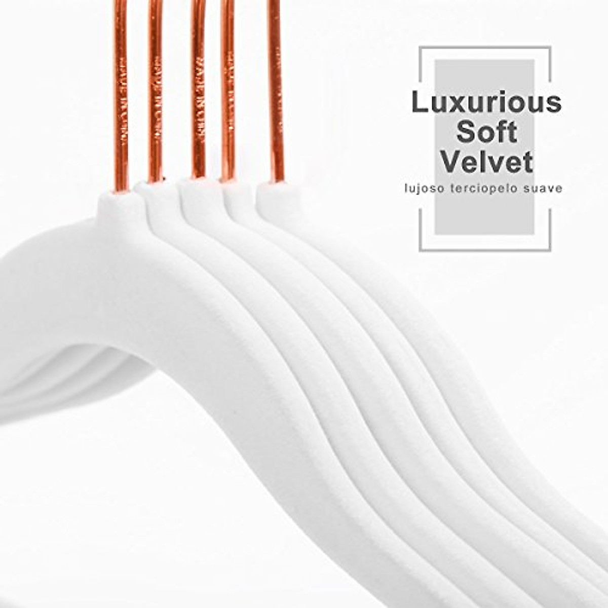 MIZGI Premium Kids Velvet Hangers (Pack of 50) with Copper/Rose Gold Hooks,Space Saving Ultra Thin,Non Slip Baby Hangers for Children's Skirt Dress Pants,Clothes Hangers(White)