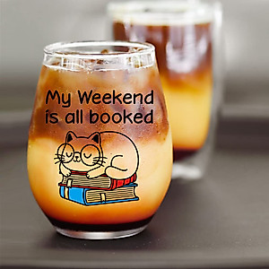 DYJYBMY My Weekend Is All Booked Wine Glass, Funny Book Club Gifts for Reader Lovers, Librarian,Teacher, Nerd Gift Idea, Nerd Christmas Gift, Inspirational Birthday Gifts for Friends