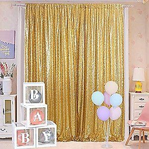 Blxsif Gold Sequin Backdrop Curtains - 2 Panels 2.5x8FT Glitter Gold Photo Backdrop Party Wedding Baby Shower Curtain Sparkle Photography Background
