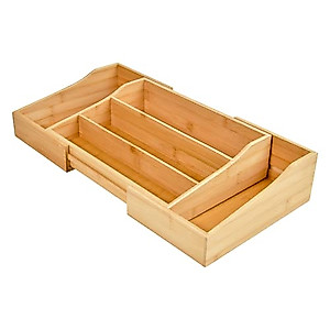 SZMJ-SN Bamboo Wood Countertop Organizer Bin Storage Box, Expandable 13.8"-22.8", for Organization Kitchen, Bathroom, Pantry, Office, Etc