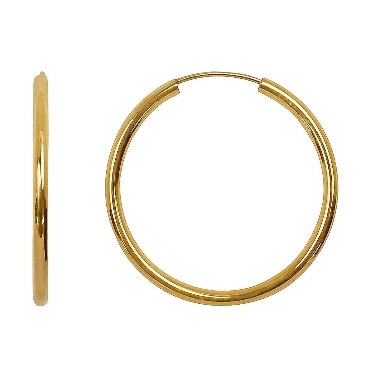 Medium 14K Yellow Gold Continuous Endless Hoop Earrings (2mm Tube) (30mm)