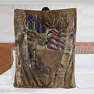 Deer Camo American Flag Throw Blanket Warm Ultra-Soft Micro Fleece Blanket for Bed Couch Living Room Decoration