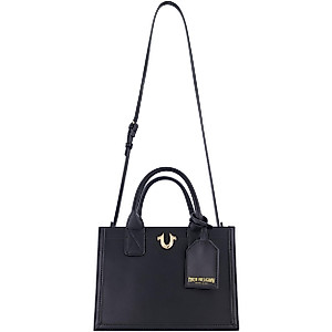 True Religion Tote, Women's Medium Travel Bag with Adjustable Strap and Horseshoe Logo, Black