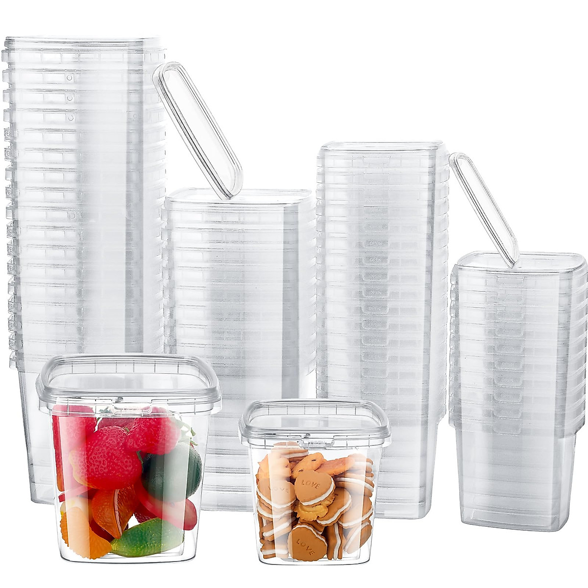 60 Pack Square Clear Plastic Deli Containers with Lids 32 oz 16 oz Stackable Tamper Proof Airtight Food Storage Containers Square Plastic Jars for Food Prep Freezer Kitchen Restaurant Supplies