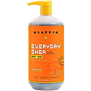 Alaffia EveryDay Shea Body Wash, Naturally Moisturizing Cleanser for All Skin Types with Fair Trade Shea Butter, Neem & Coconut Oil, Unscented, 32 fl oz