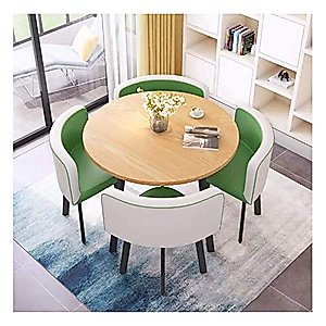 IWQHQXR Office Conference Table, Minimalist Table and Chair Set Home Modern Design Kitchen Round Dining Table Metal Legs Nordic Minimalist Cafe Display (Color : Black) (Color : White+Green)