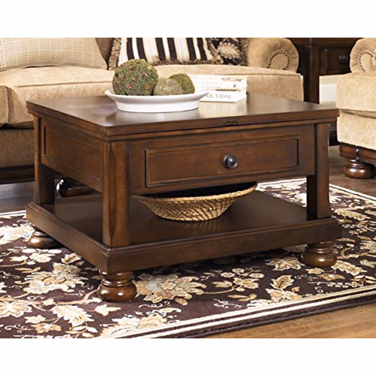 Signature Design by Ashley Porter Traditional Hand-Finished Lift Top Coffee Table, Dark Brown