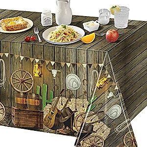 Western Cowboy Party Decorations Western Tablecloth Cowboy Party Table Cover Cowboy Theme Wild West Decor Plastic Wooden House Barn Door Tablecloth for Baby Shower Birthday Party Supplies(3 Pack)