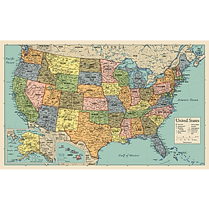 2 Pack - World Map Poster & USA Map Chart [Tan/Color] (Laminated, 18” x 29”)