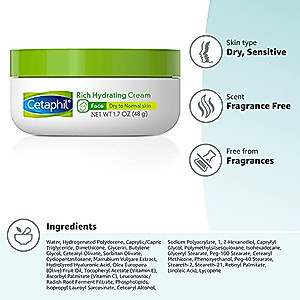 CETAPHIL Rich Hydrating Night Cream for Face, With Hyaluronic Acid, 1.7 oz, Moisturizing Cream for Dry to Very Dry Skin, No Added Fragrance, (Packaging May Vary)