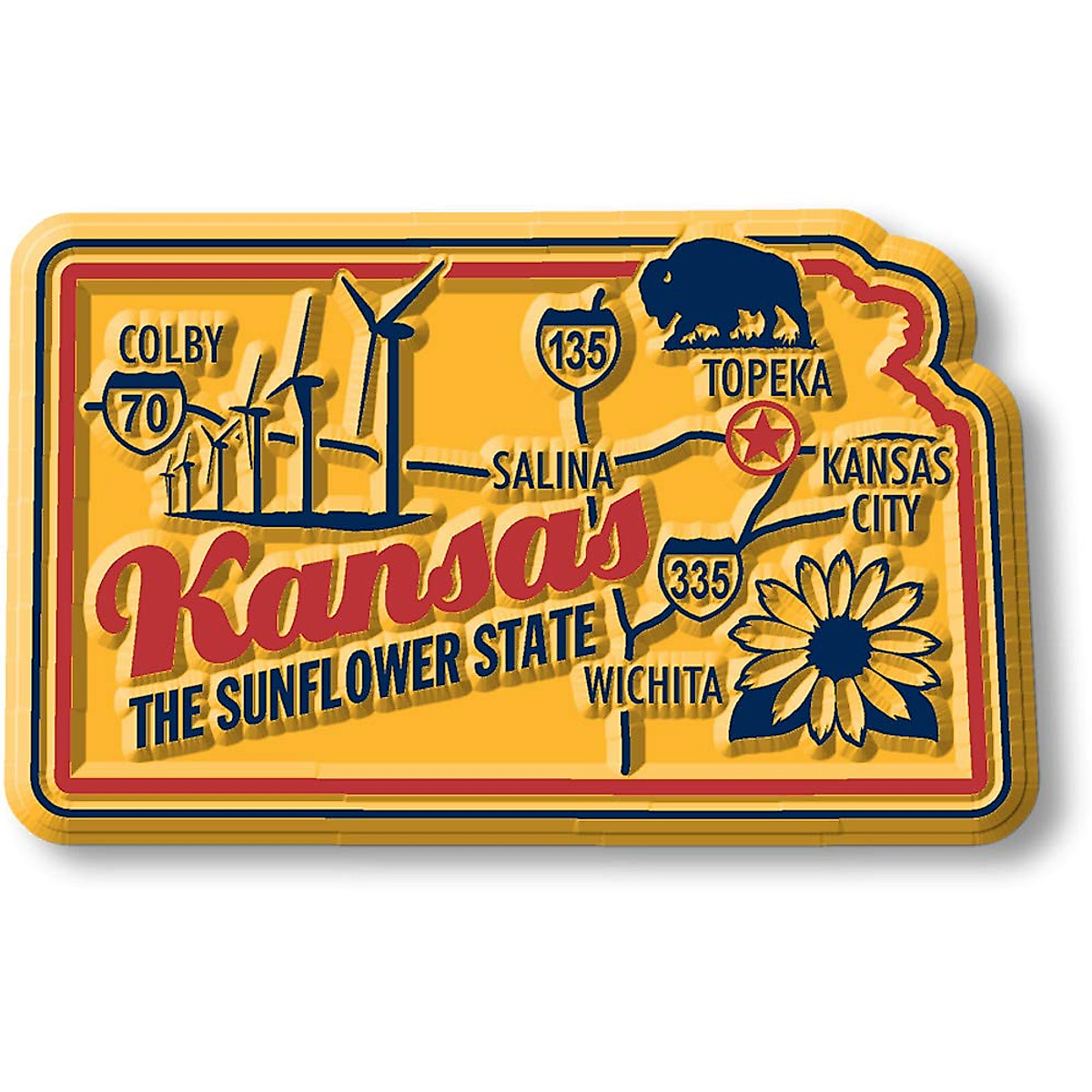 Kansas Premium State Magnet by Classic Magnets, 2.6" x 1.6", Collectible Souvenirs Made in The USA