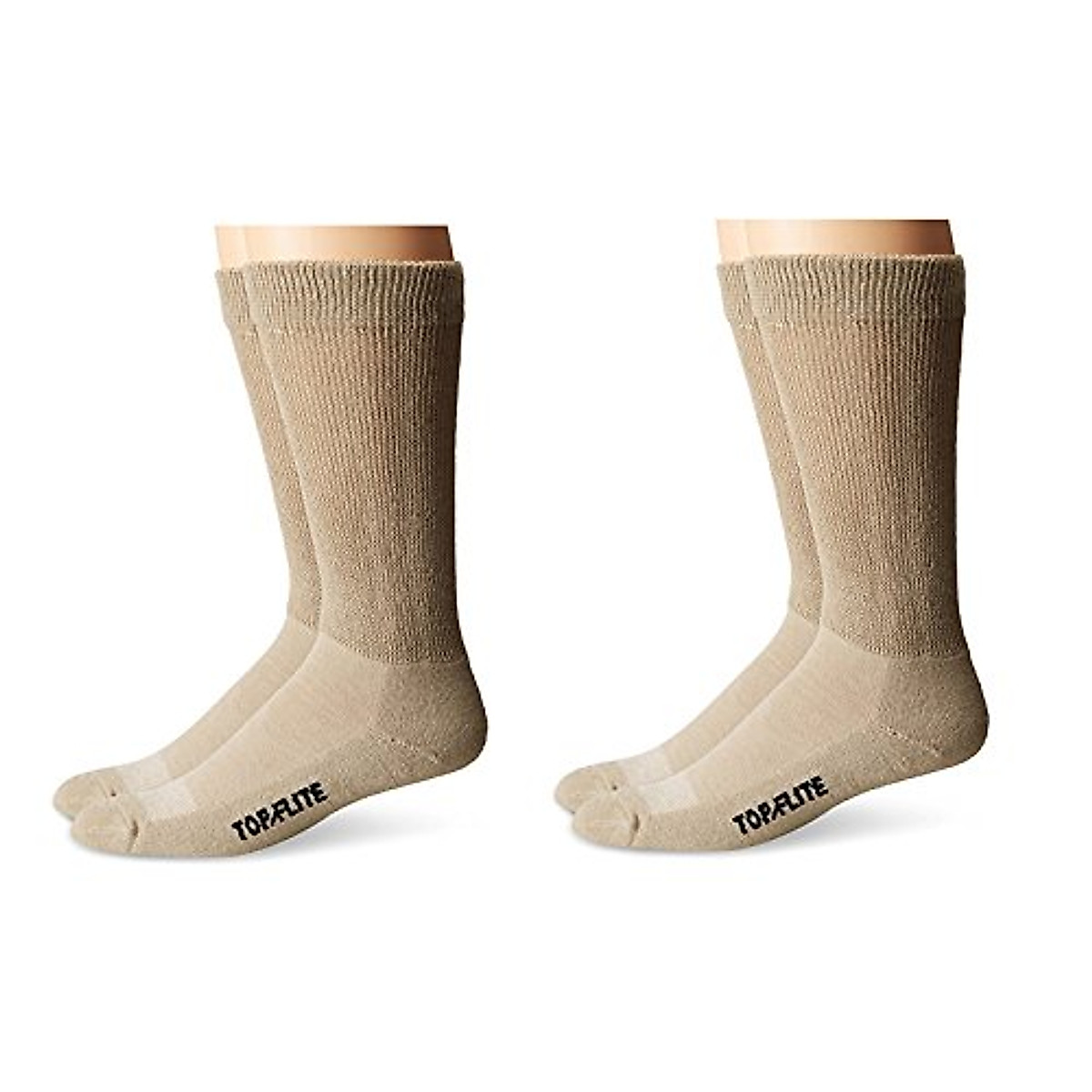 Top Flite Diabetic Non-Binding Cushion Crew Ultra Dri Socks 4 Pair Pack (L - USA Shoe 9-13, Khaki)