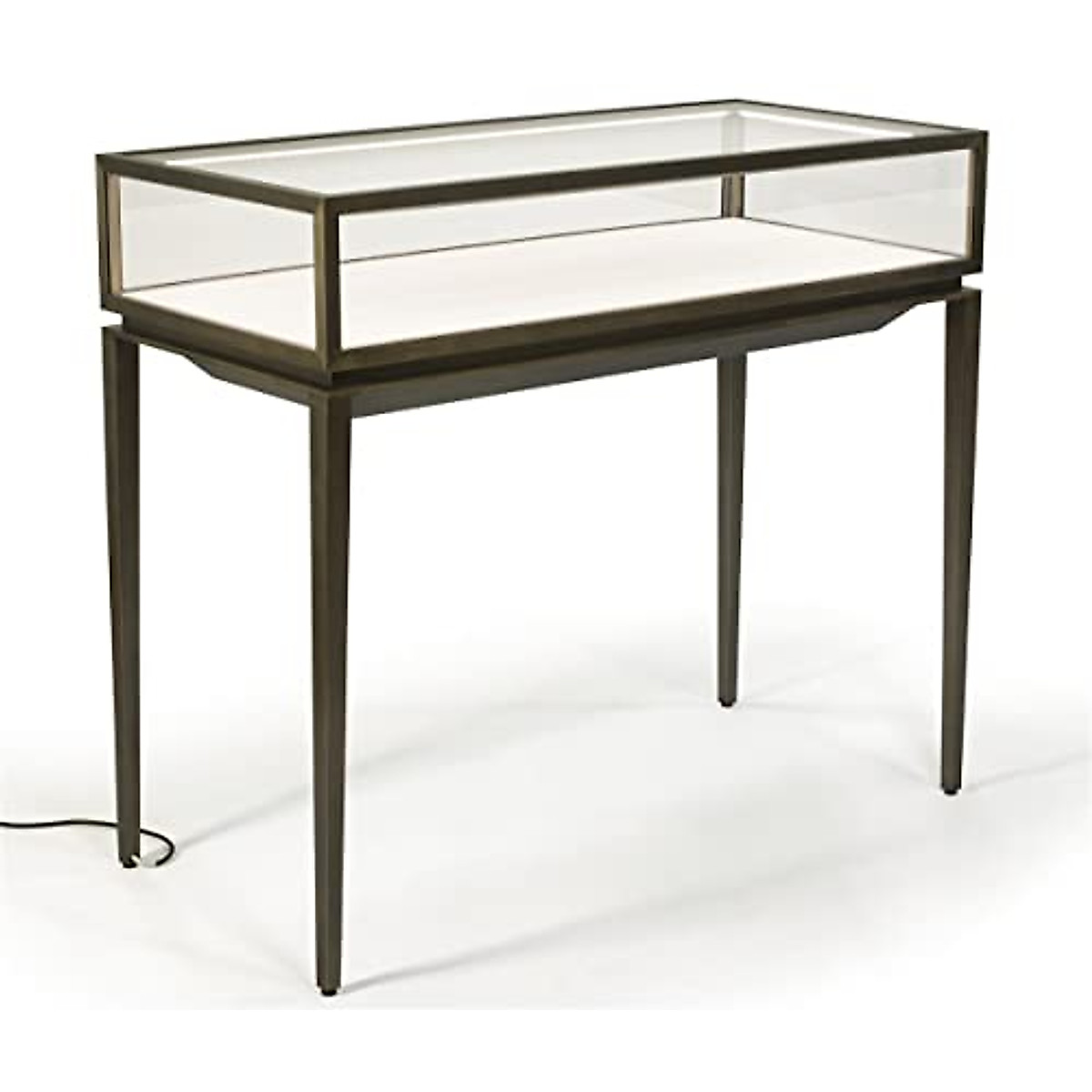 Displays2go Locking Display Table w/Rear Drawer, Stainless Steel Frame, LED Lights - Bronze (FSCSTLF7)