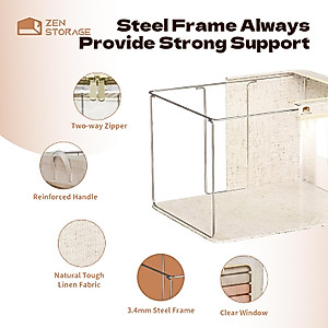 3Pack 60L Large Cloth Storage Bins with Metal Frame, Linen Storage Box with Clear Window, Stackable Sweater Storage for Closet, Clothes Storage Containers for Comforters, Blankets, Quilts, T-shirt