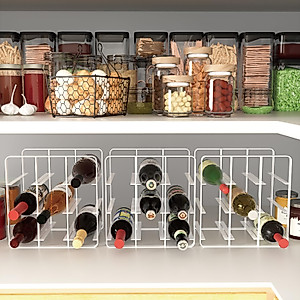 Buruis 9 Bottles Metal Wine Rack, Free-Standing Cabinet Water Bottle and Wine Rack Storage Organizer for Kitchen Countertop, Pantry, Fridge, Space Saver Protector for Red and White Wines Bottle