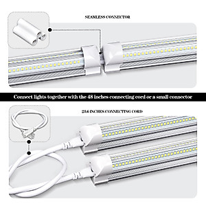 Gugsey 8Ft LED Shop Light Fixture - 100W 15500LM T8 Shop Lights for Garage, 6000K 8 Foot Daylight V Shape Linkable Garage Lights, High Output Clear Cover Plug and Play (10 Pack)