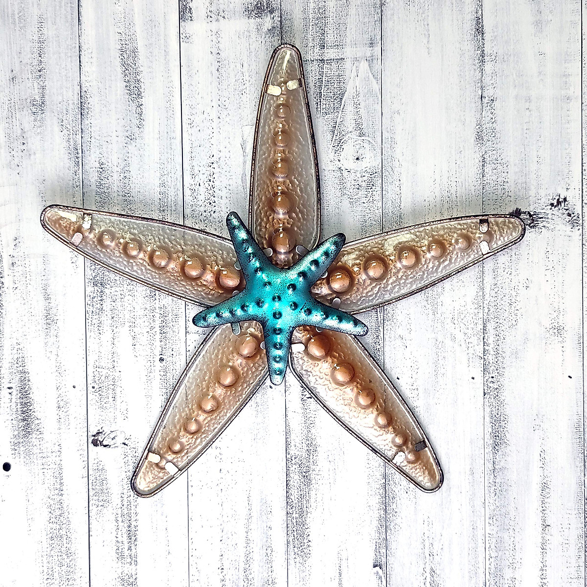 JOYBee Metal&Fused Glass Starfish Wall Art Decor,Sea Life Nautical Home Decor,Wall Art13.25inch*12.75inch, Decoration for Garden,Home,Patio,Kitchen,Bathroom, Coastal Decorations