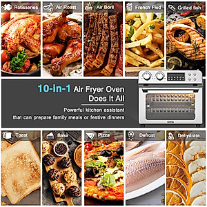 10-in-1 Convection Oven, CUSIMAX 24 Quart Large Air Fryer Toaster Oven, Countertop Oven with Rotisserie and Dehydrator, 6 Accessories & Recipes, Digital Controls, 1700W