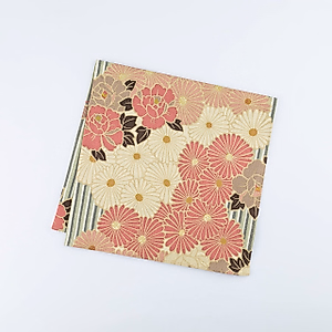 NOREN Furoshiki Wrapping Cloth Small 19.7 inches (50 cm) (Retro Flower Pinkbeige), Made in Japan 100% Cotton Japanese Bento Lunch Bag Japanese Bandana