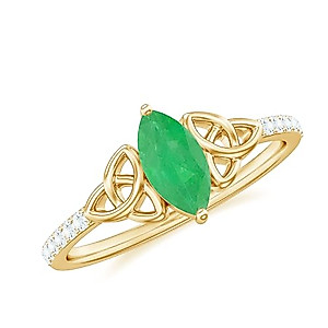 Rosec Jewels Natural Emerald Solitaire Celtic Knot Ring with Diamond, AAA Quality, Certified Emerald Diamond Promise Ring, 14K Yellow Gold, Size:US 7.00