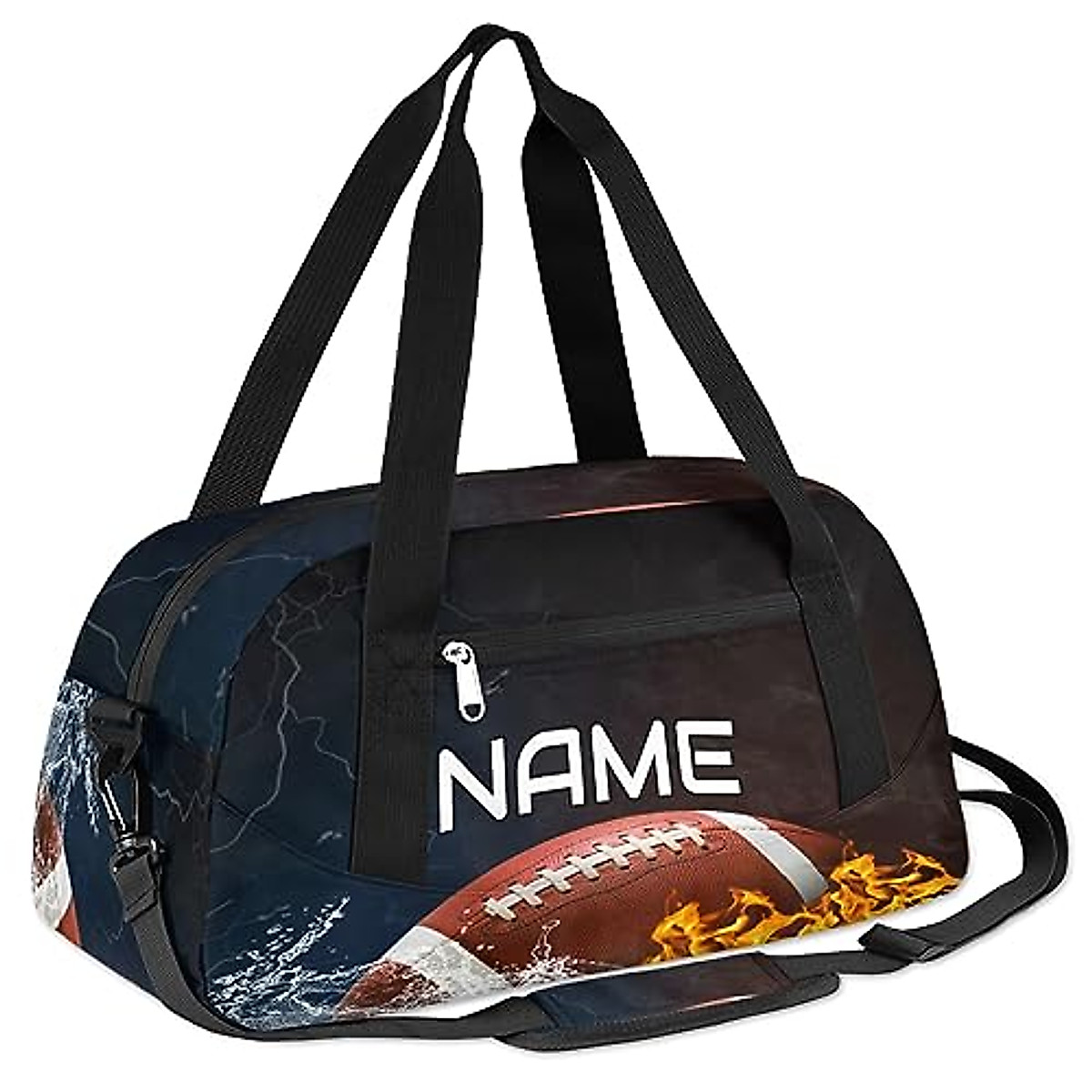 Custom Duffel Bag for Kids Fire American Football Personalized Sports Tote Gym Bag for Teens Boys & Girls Waterproof Weekender Carry Shoulder Travel Bag School Dance Ballet Practice Bag