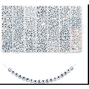 YMSDZHL Alphabet Beads A-Z 1200+Pcs Letter Beads, Acrylic 4x7mm Round Letter Beads Kits,Black Digit and Colorful Smile Beads for Bracelets Necklaces DIY Jewelry Making (Black,1200+PCS)