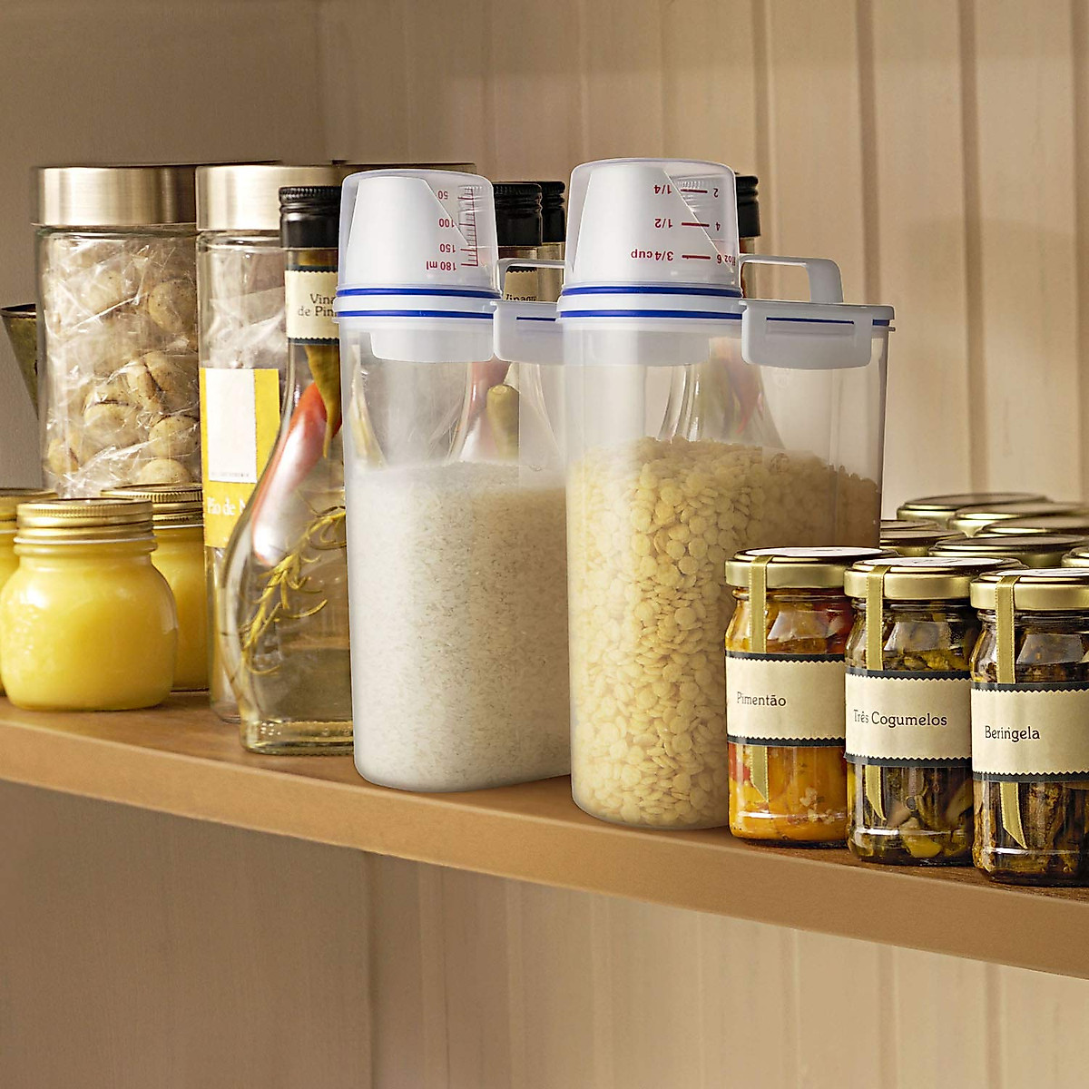 TBMax Cereal Container Oatmeal Dispenser - 2Pack, Rice Storage Bin with Airtight Design+ Measuring Cup + Pour Spout + 2KG Capacities Perfect for Suger Grain Flour Nuts Organization