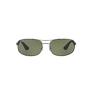 Ray-Ban Men's RB3527 Rectangular Sunglasses, Matte Gunmetal/Polarized Green, 61 mm