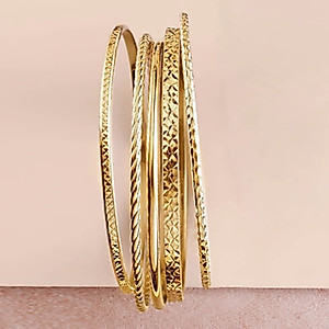 Ross-Simons 18kt Gold Over Sterling Jewelry Set: 5 Textured Bangle Bracelets