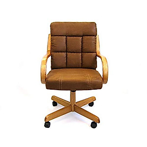 Caster Chair Company Casual Rolling Caster Dining Chair with Swivel Tilt in Honey Oak Wood with Cocoa Microsuede Seat and Back (1 Chair)