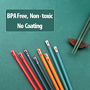 Japanese Style 5 Pairs Fiberglass Chopsticks-Reusable Chopsticks Dishwasher Safe, 9.57 inch/24.3cm Non-Slip Family/ Hotel/ Restaurant Chinese Chop Stick, Gift Set, Dark Green