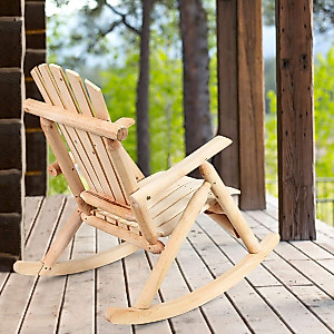 Giantex Log Wooden Rocking Chair, Wood Porch & Patio Rocker with Slatted Seat and Backrest, Adirondack Rocking Chair, Outdoor Accent Furniture for Balcony, Garden, Poolside, Backyard, Natural (1)