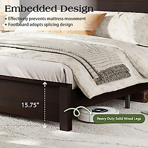 LUXOAK Queen Size Wood Platform Bed, Rustic Bed Frame with 51.2" Tall Slatted Headboard, Wooden Slats & Metal Support, No Box Spring Needed/Noise Free, Espresso