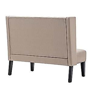 Yongqiang Modern Upholstered Bench with Back Tufted Loveseat Settee for Dining Room Living Room Entryway Sofa Couch Banquette with Wood Legs Khaki