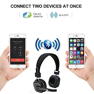 Trucker Bluetooth Headset Wireless with Noise canceling Microphone, On-Ear Wireless Headphones with Mic,Over The Head Earpiece for iOS & Android Mobile Phone, Skype, Truck Drivers, Call Center,Voip