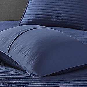 Madison Park Marina Comforter Quilt Combo Set - Modern Luxury Design, All Season Down Alternative Bedding, Matching Shams, Decorative Pillows, King/Cal King(104"x92") Seersucker Blue 8 Piece