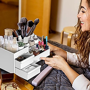 Peachic White Makeup Organizer With Drawers – Countertop Organizer for Cosmetics – Vanity Storage for Skincare, Lashes, Brushes, Nail Polish, Lotions, Lipstick, Makeup