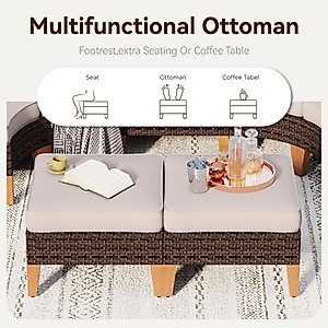 GREEN PARTY 7 Pieces Wicker Patio Furniture Set with 56" Fire Pit Table, All-Weather Outdoor Rattan Patio Half-Moon Curved Sectional Sofa Conversation Set for Garden, Backyard